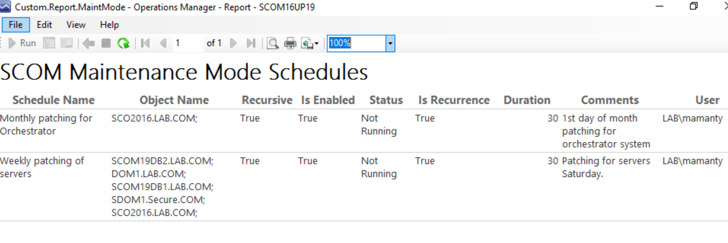 SCOM Maintenance Mode Schedule listing – Mark Manty Blog